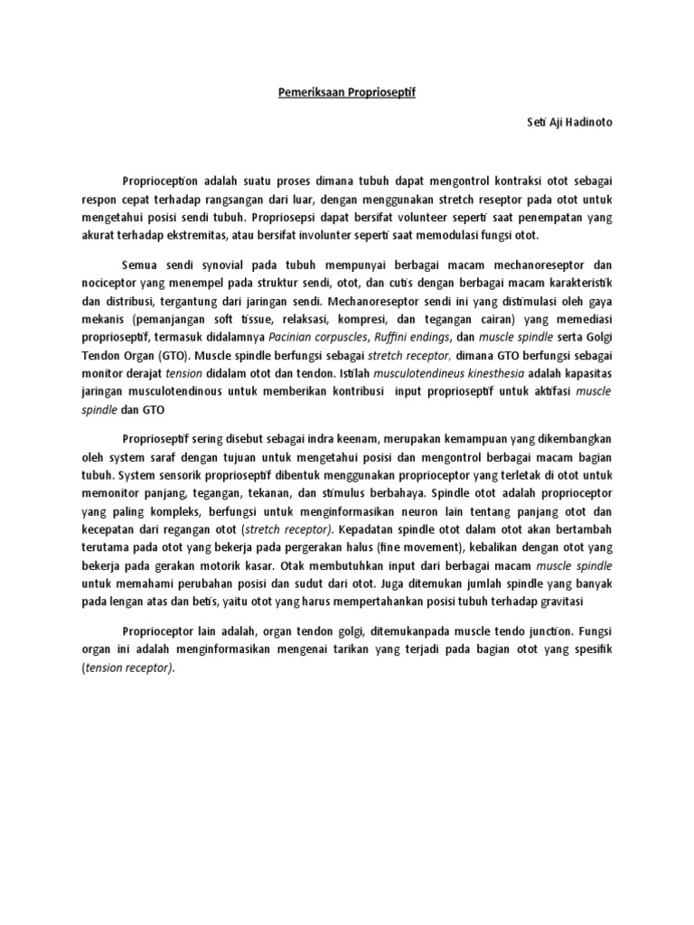 Pemeriksaan Proprioseptif | PDF