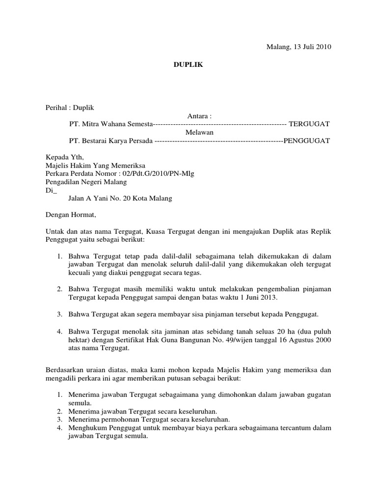 Duplik Perdata | PDF