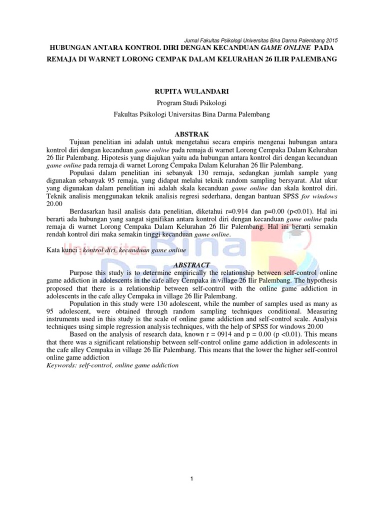 RUPITA WULANDARI Program Studi Psikologi Fakultas Psikologi Universitas Bina Darma Palembang ...