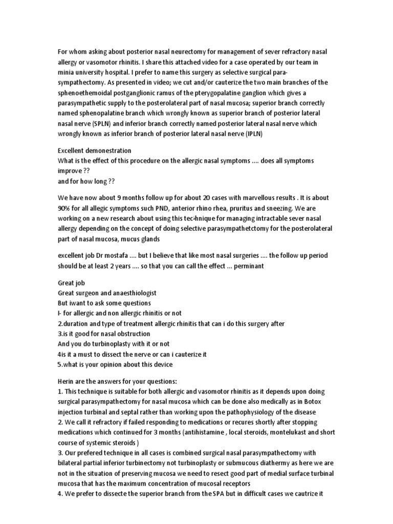 Posterior Nasal Neurectomy | PDF | Allergy | Clinical Medicine
