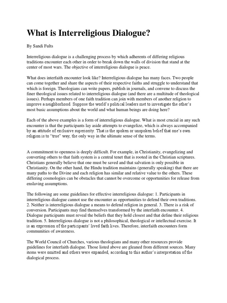What Is Interreligious Dialogue Pdf Interfaith Dialogue Theology