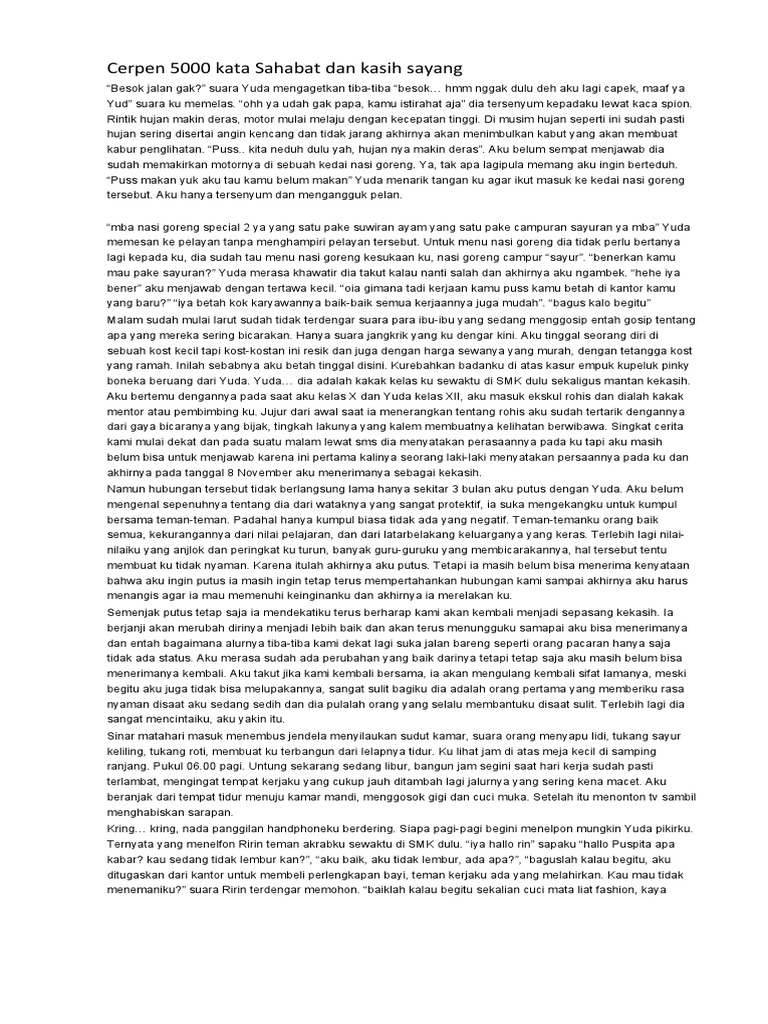 Cerpen 5000 Kata Sahabat Dan Kasih Sayang | PDF