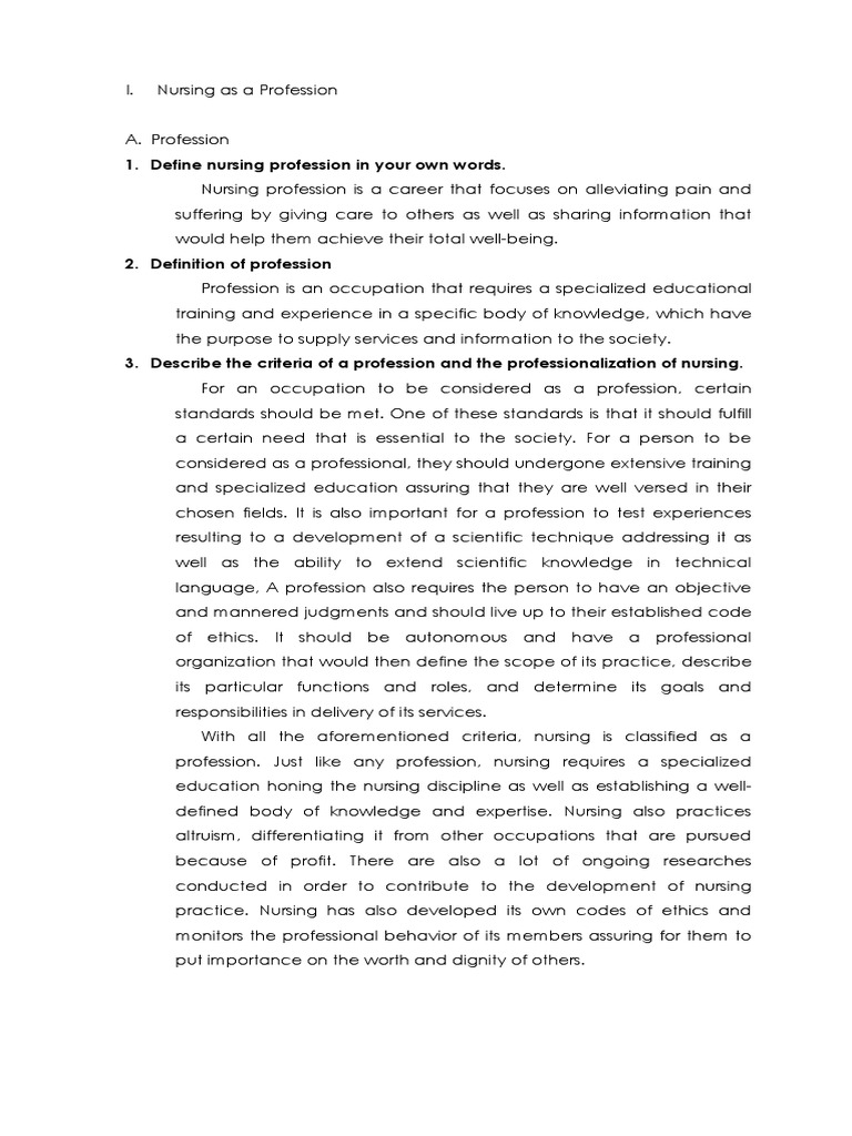 Nursing As A Profession | PDF | Profession | Nursing
