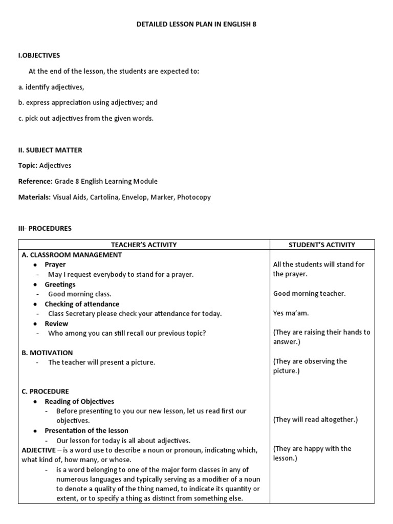 Detailed Lesson Plan in English 8 | PDF | English Language | Noun