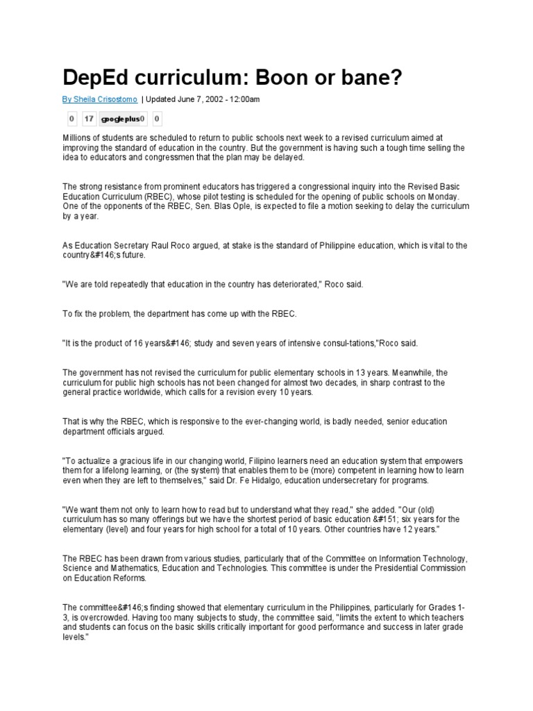 DepEd Curriculum | PDF | Education Reform | Curriculum