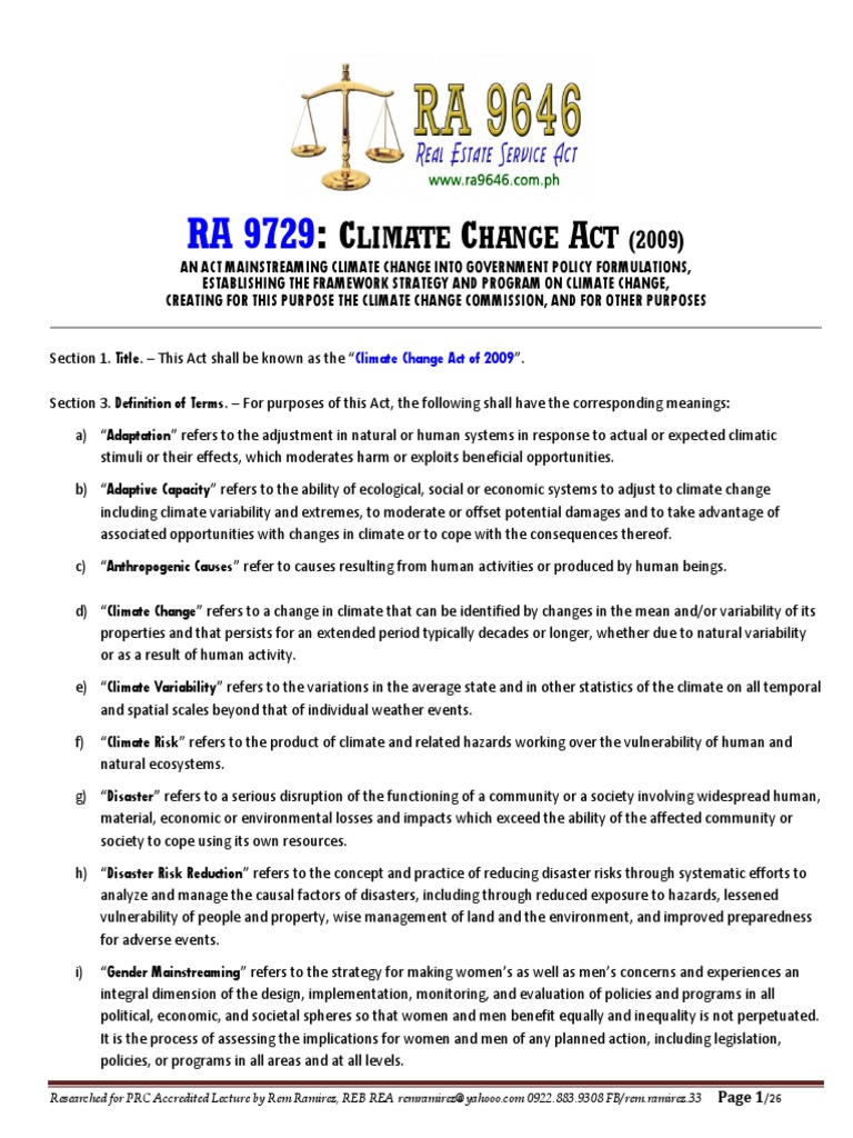 RA 9729 - Climate Change Act of 2009 | PDF | Greenhouse Gas ...
