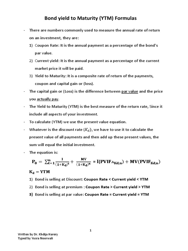 Bond Yield To Maturity (YTM) Formulas | PDF | Bonds (Finance) | Yield (Finance)