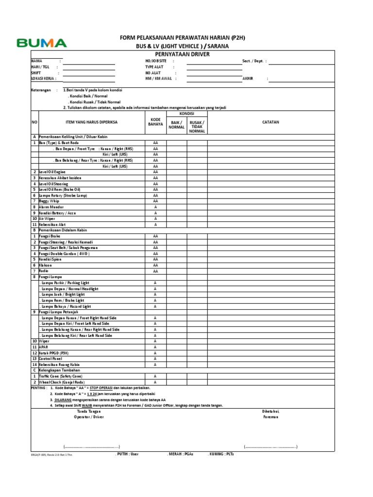 Form P2H Excel | PDF