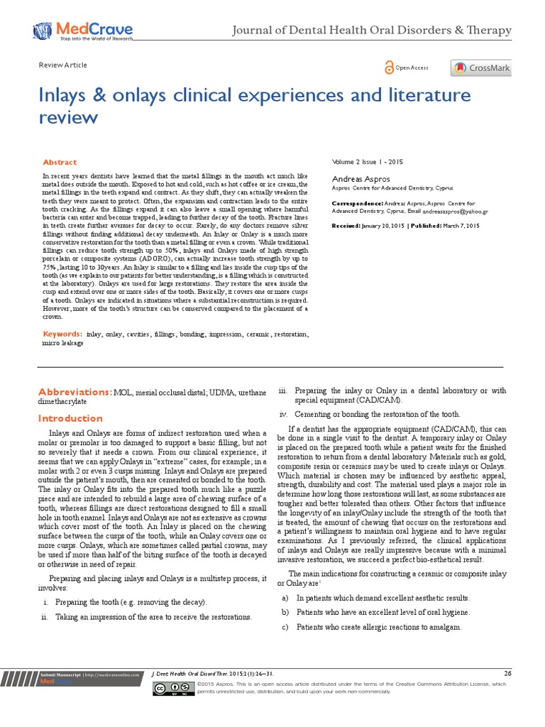 Inlay Onlay | PDF | Human Tooth | Mouth