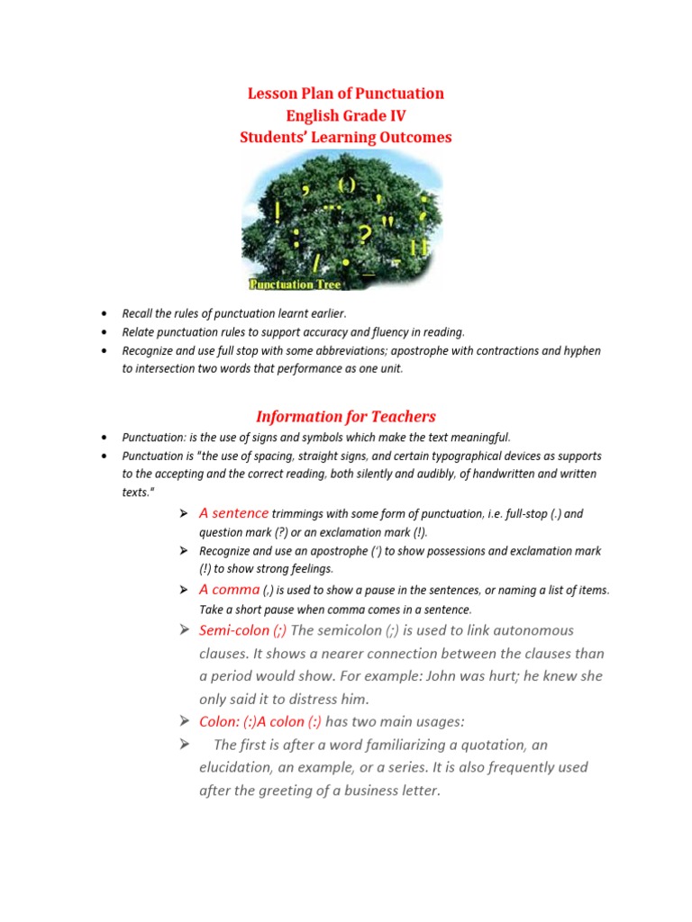 Lesson Plan of Punctuation | PDF | Punctuation | Comma