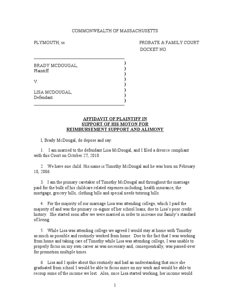 Affidavit For Spousal Support | PDF | Alimony | Marriage