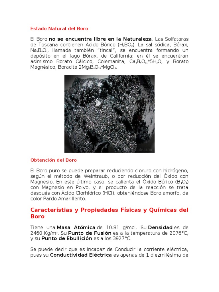 Estado Natural y Propiedades del Boro | PDF | Boro | Átomos