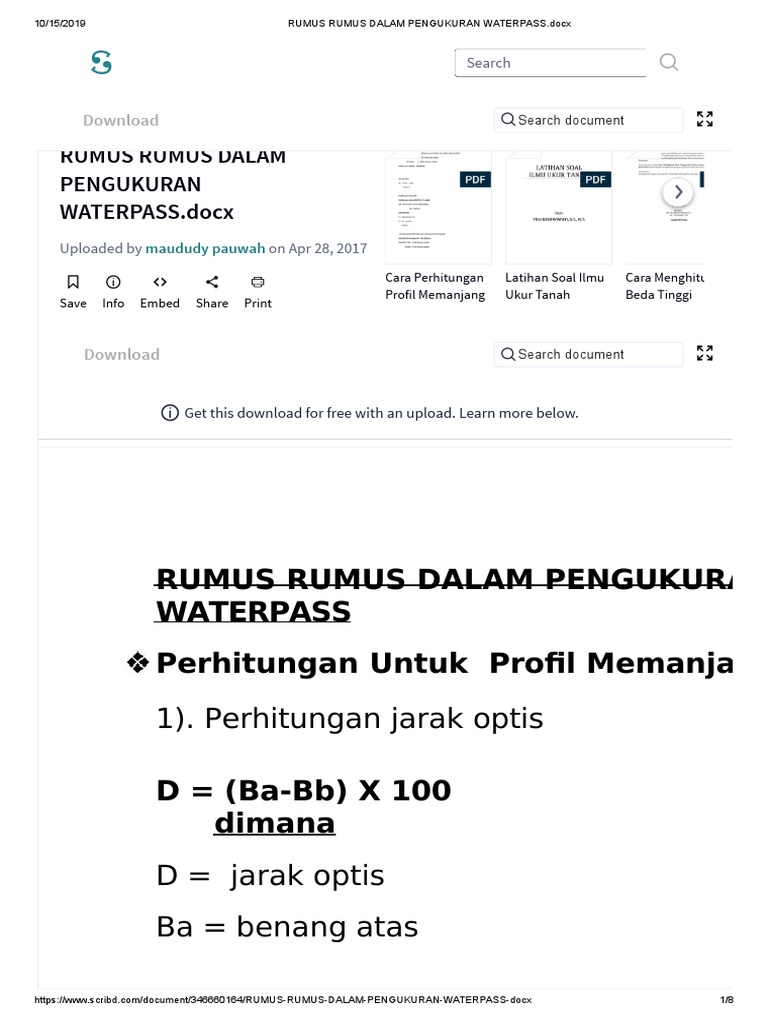 Rumus Rumus Dalam Pengukuran Waterpass | PDF