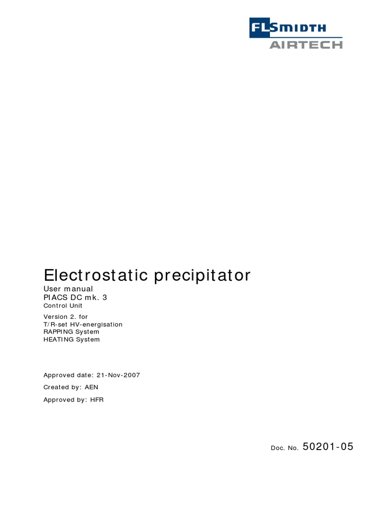 Electrostatic Precipitator User Manual for PIACS DC mk. 3 Control Unit | PDF | Electrical ...