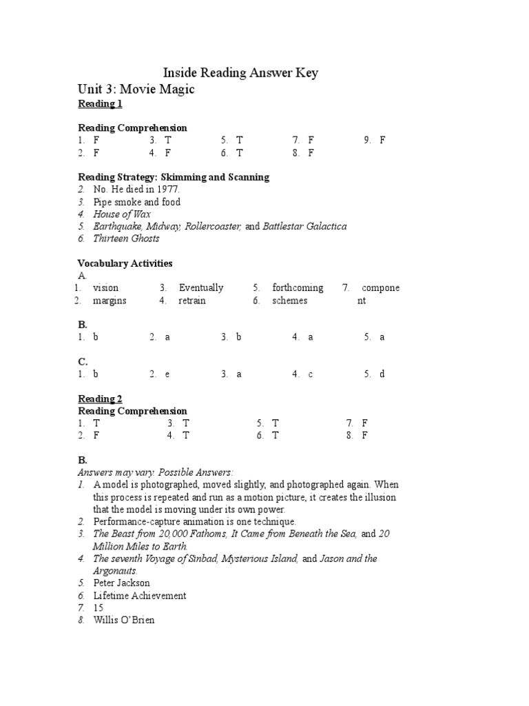 Inside Reading Unit 3 Answer Key | PDF | Science & Mathematics | History