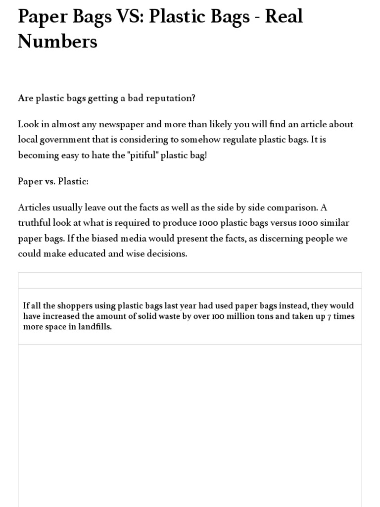Plastic Bags Vs Paper Bags Which Is More Earth Friendly? | PDF ...