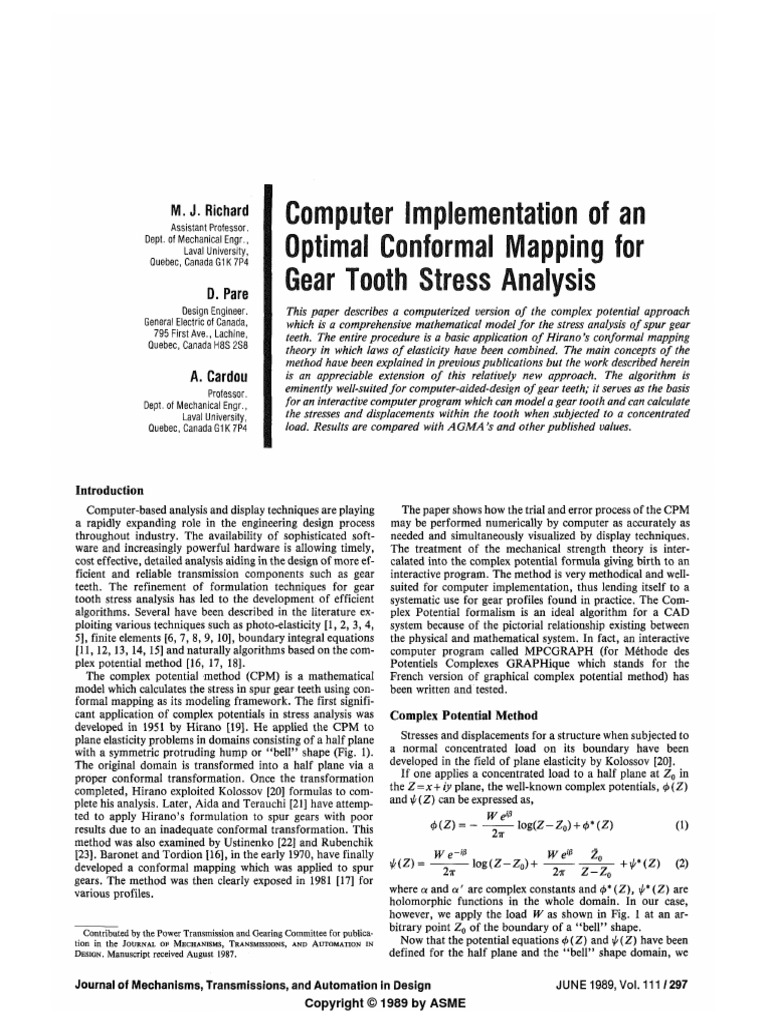 Computer Implementation of An Optimal Conformal Mapping For Gear Tooth Stress Analysis | PDF ...