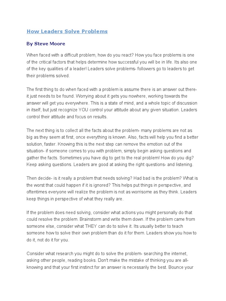 How Leaders Solve Problems | PDF | Attitude (Psychology) | Neuroscience