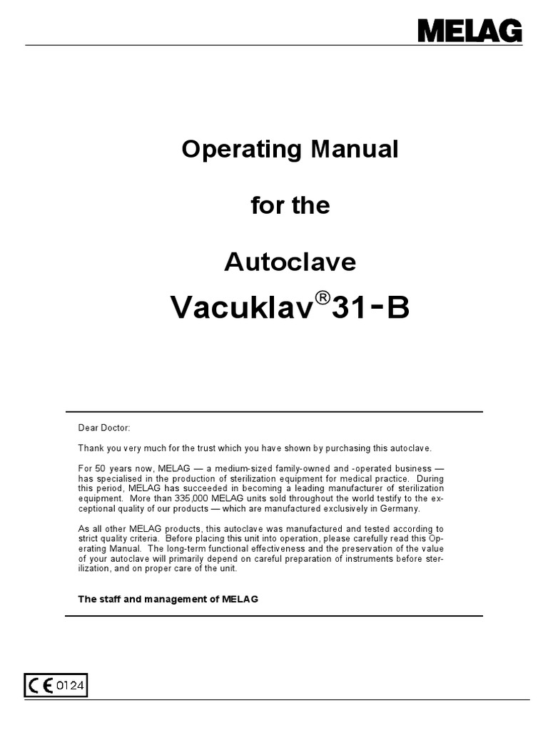 Melag Vacuklav 31-B Autoclave - User Manual | PDF | Sterilization ... Melag Vacuklav 31-B Autoclave - User Manual | PDF | Sterilization ...