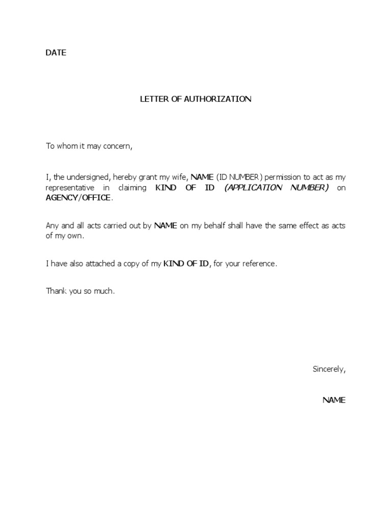 Authorization Letter for ID Claim | PDF | Career & Growth | Politics