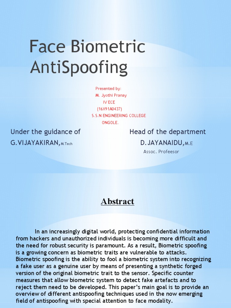 Face Biometric AntiSpoofing | PDF | Biometrics | Authentication