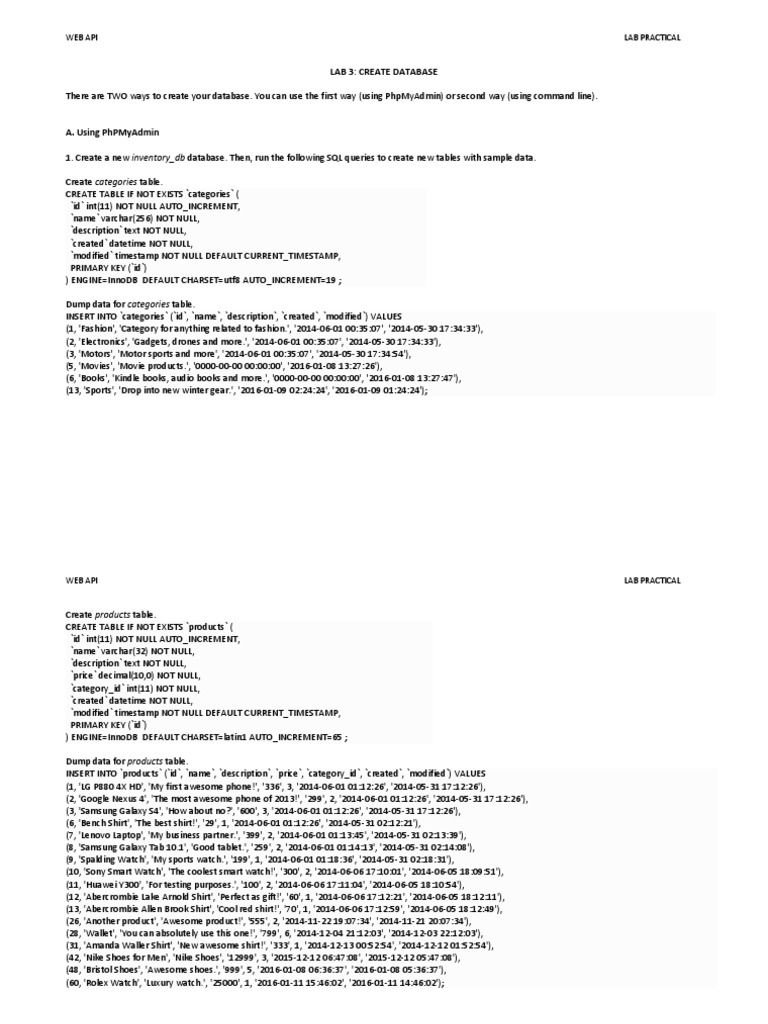 Lab 3 Create Database Pdf Databases Data Management