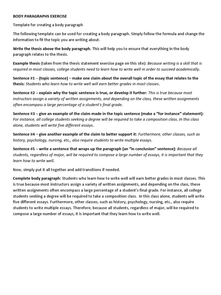 Body Paragraphs Exercise | PDF | Essays | Thesis