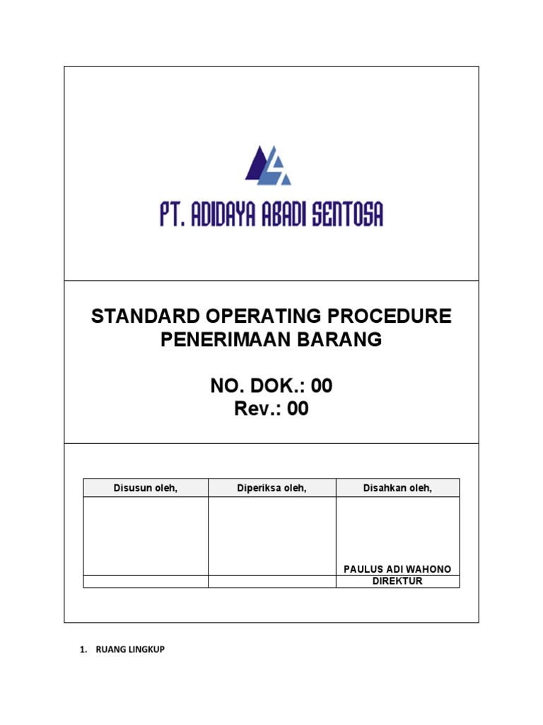 Draft SOP AAS Penerimaan Barang | PDF