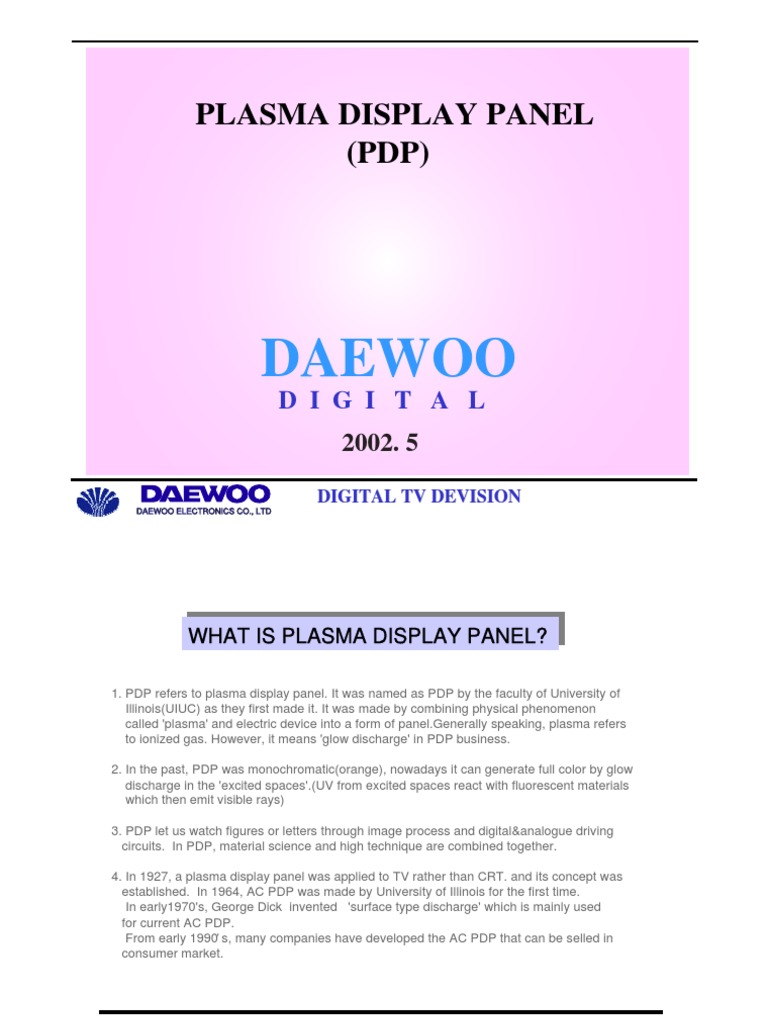 Daewoo Plasma Training Manual (ET) | PDF | Television | Film And Video ...