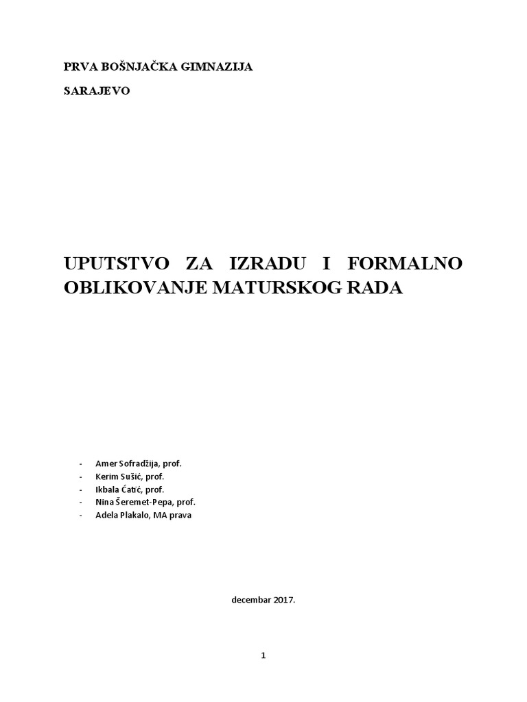PBG Uputstvo Za Izradu I Formalno Oblikovanje Maturskog Rada (20794) | PDF