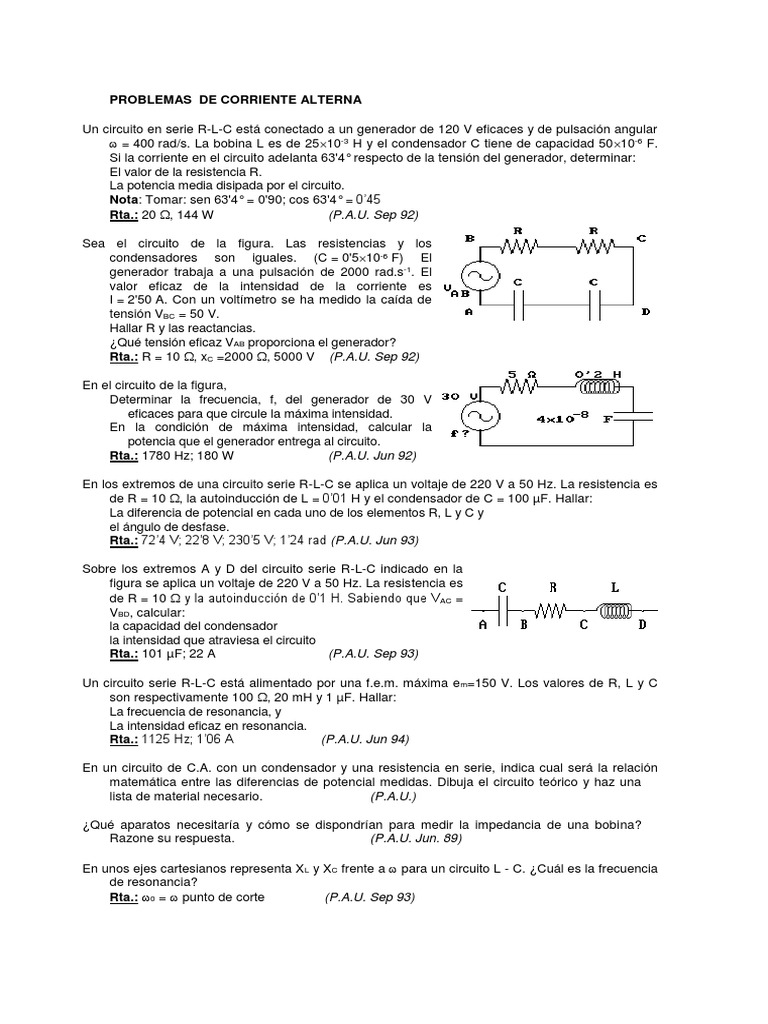 Problemas de Corriente Alterna | PDF | Energia electrica | voltaje