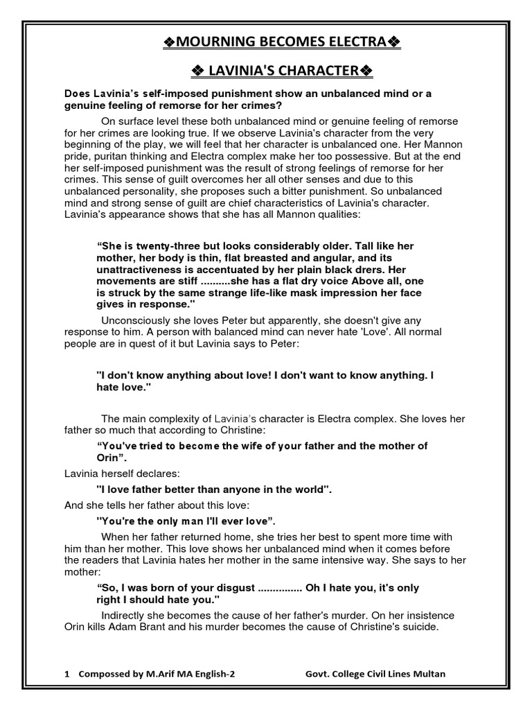 Lavinia's Character PDF | PDF | Psychological Concepts