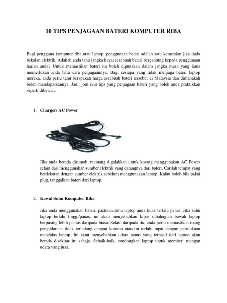 Tips Penjagaan Bateri Laptop | PDF