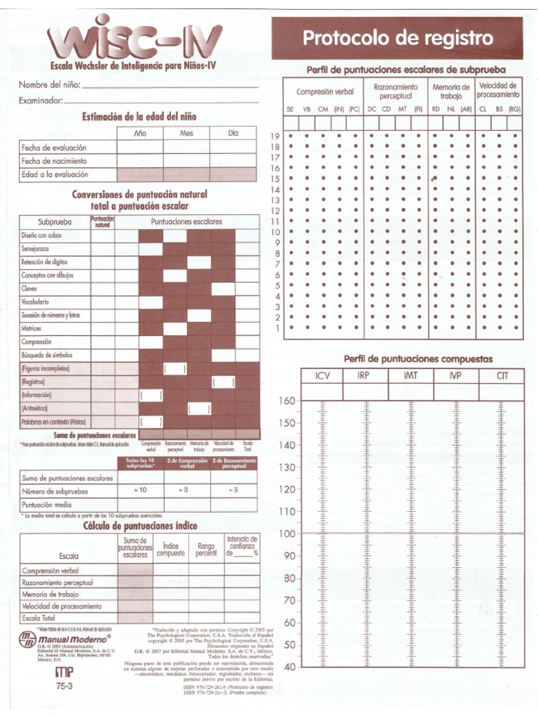 Wisc-Iv Protocolo de Registro Completo | PDF