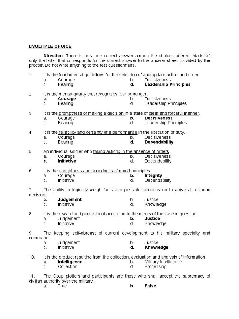 Rotc Exam Paper | PDF | Platoon | Courage