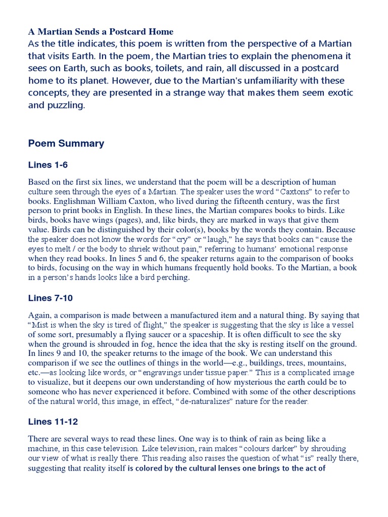 A Martian Sends A Postcard Home | PDF | Martian | Sky