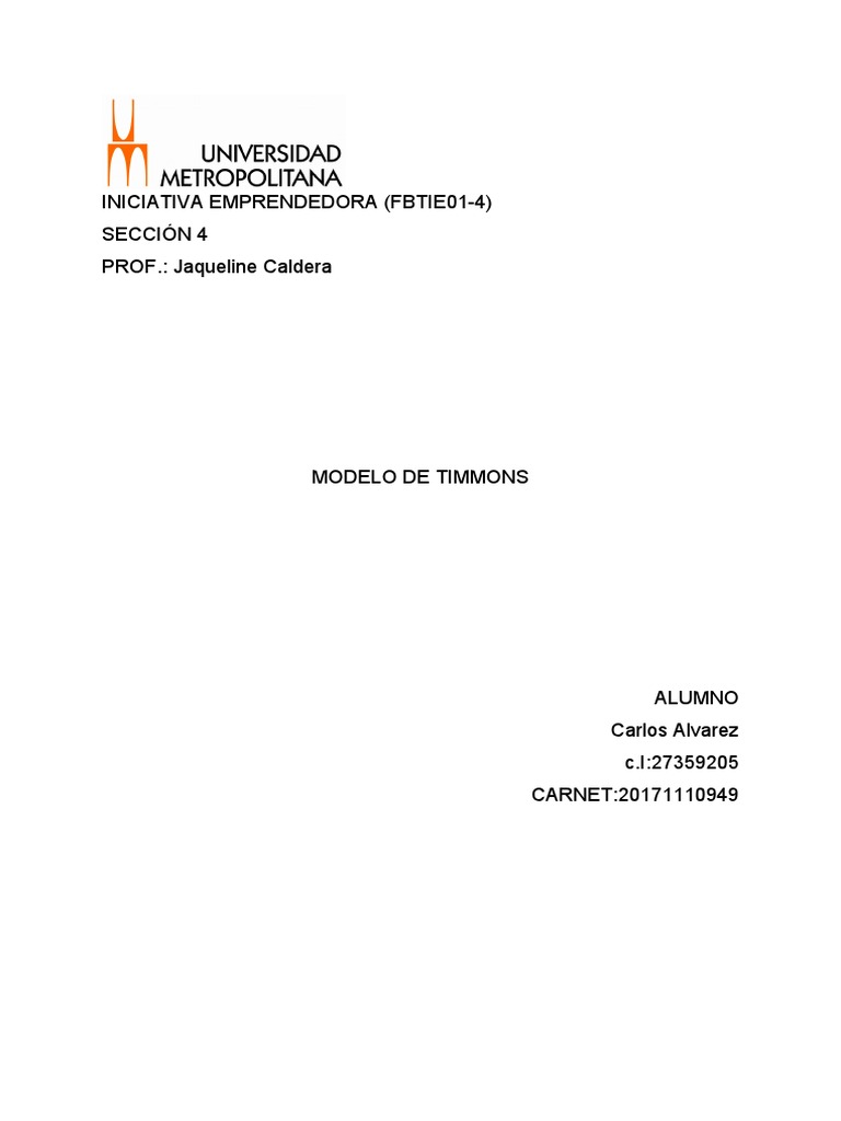 Modelo de Timmons | PDF | Iniciativa empresarial | Mercado (economía)