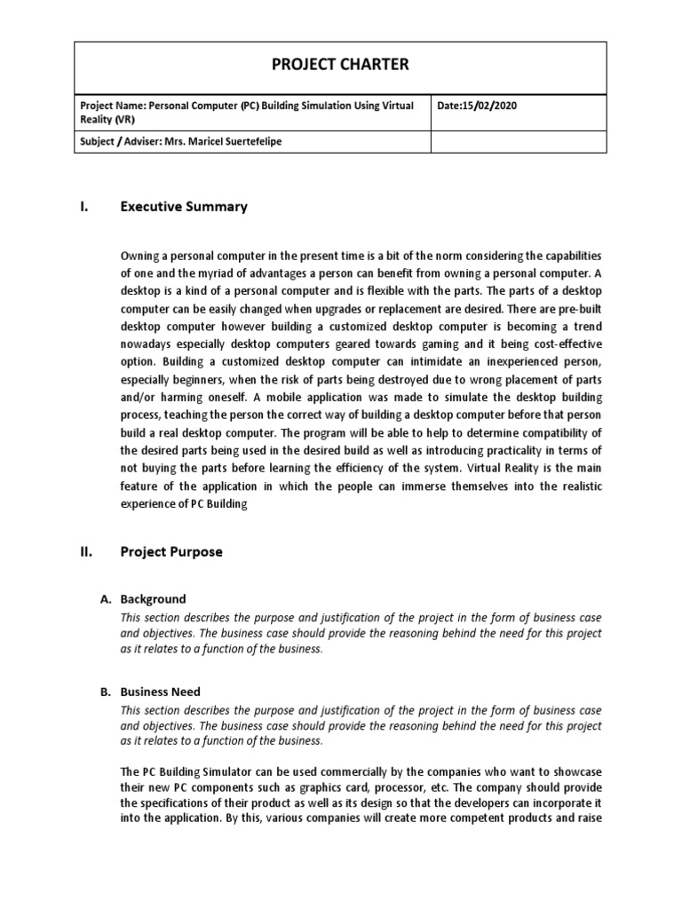 Project Charter v3 | PDF | Virtual Reality | Computer Program