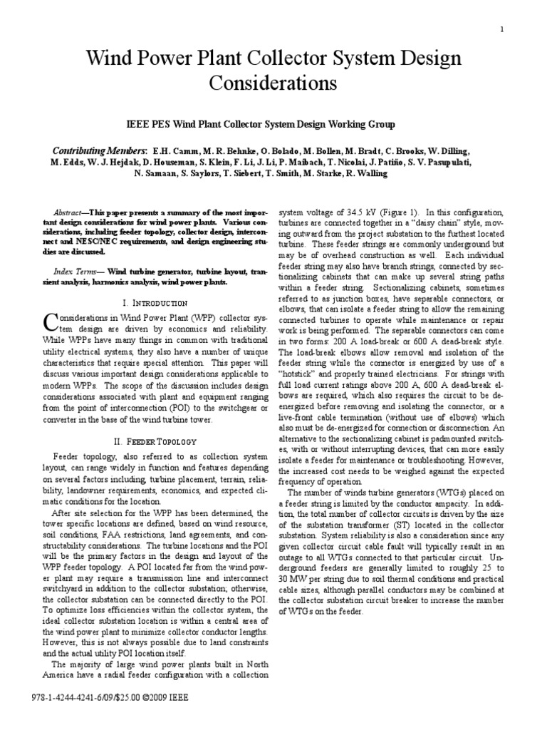 Wind Power Plant Collector System Design - SCR | PDF | Electrical ...