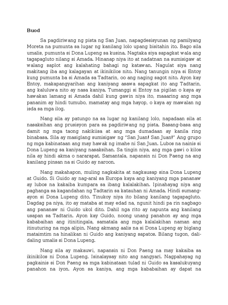 Bahagyang Buod NG Tadtarin | PDF