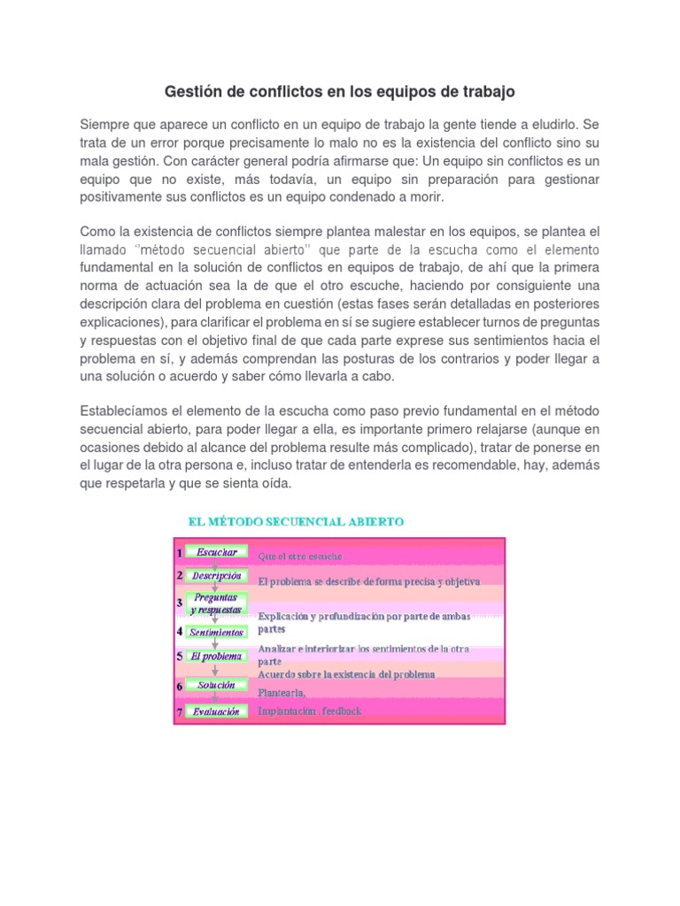 Gestión de Conflictos en Los Equipos de Trabajo | PDF | Toma de ...