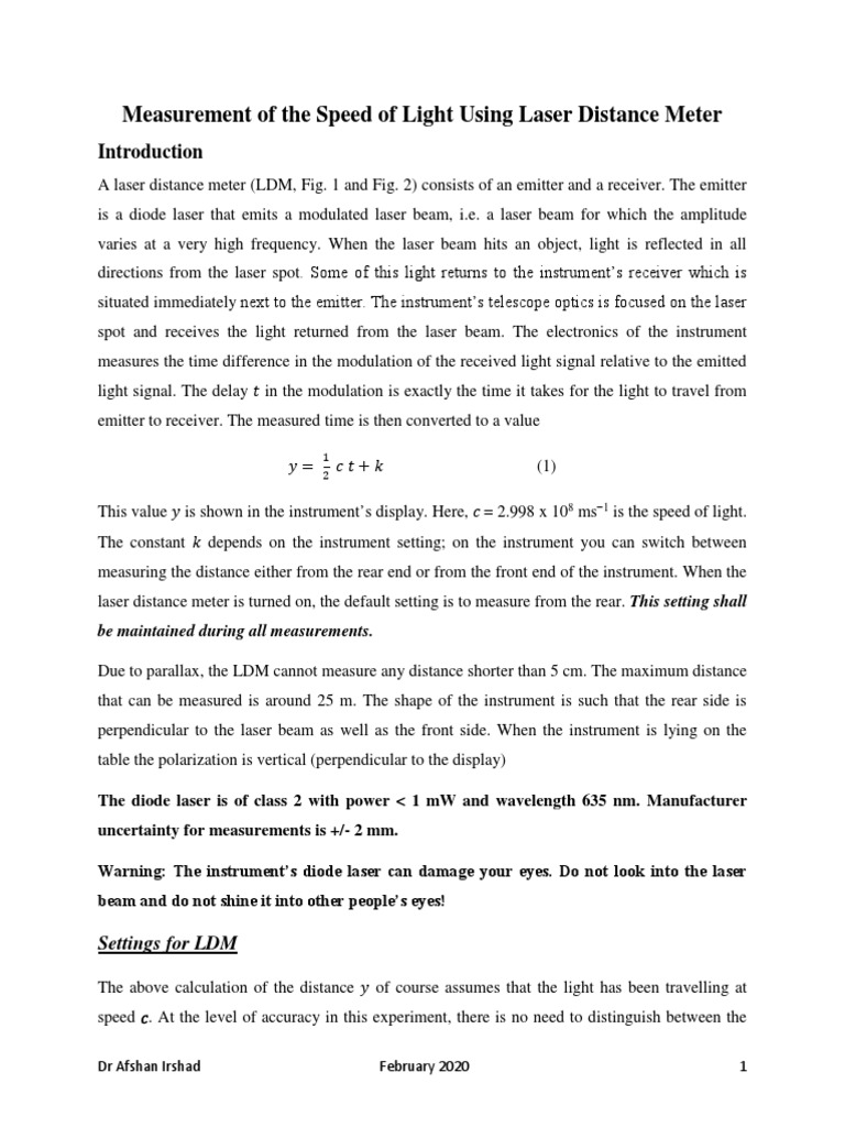 Measurement of The Speed of Light Using Laser Distance Meter | PDF ...