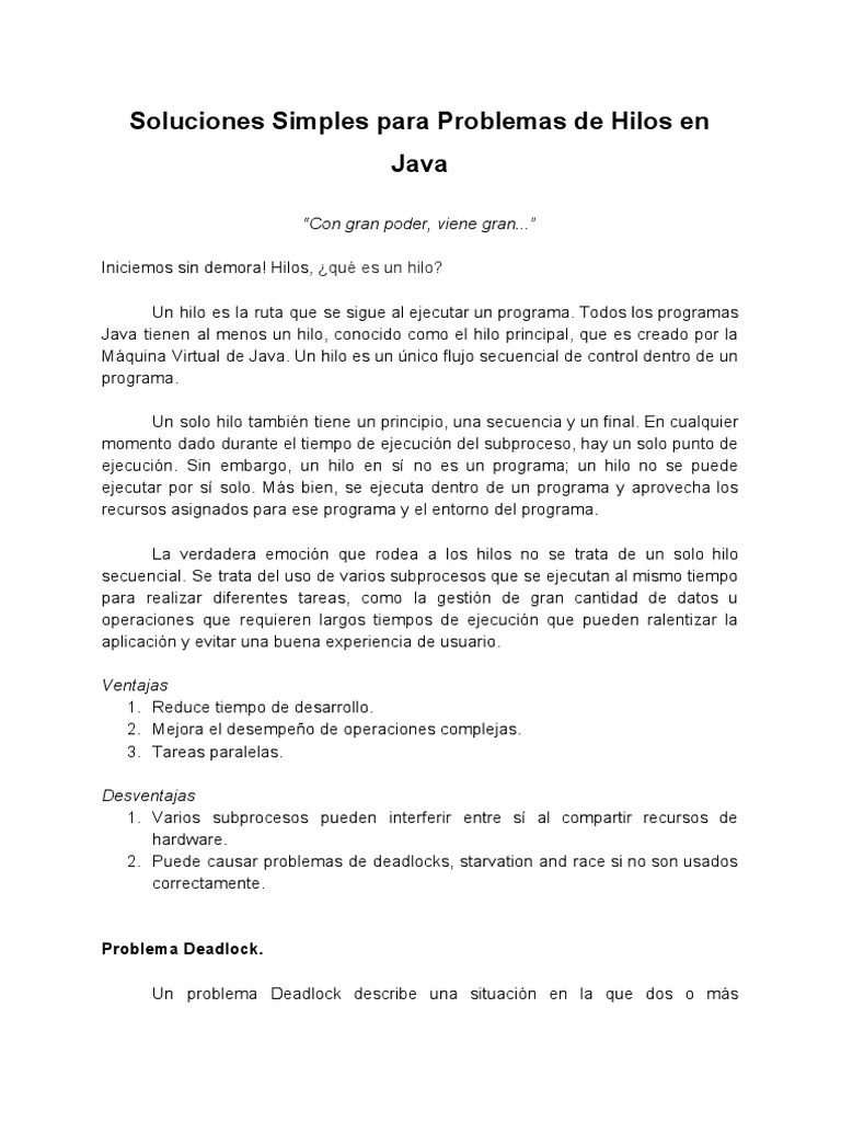 Soluciones Simples para Problemas de Hilos en Java | PDF | Hilo (Computación) | Programa de ...