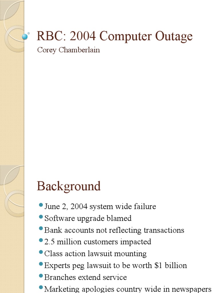 RBC: 2004 Computer Outage: Corey Chamberlain | PDF | Swot Analysis ...