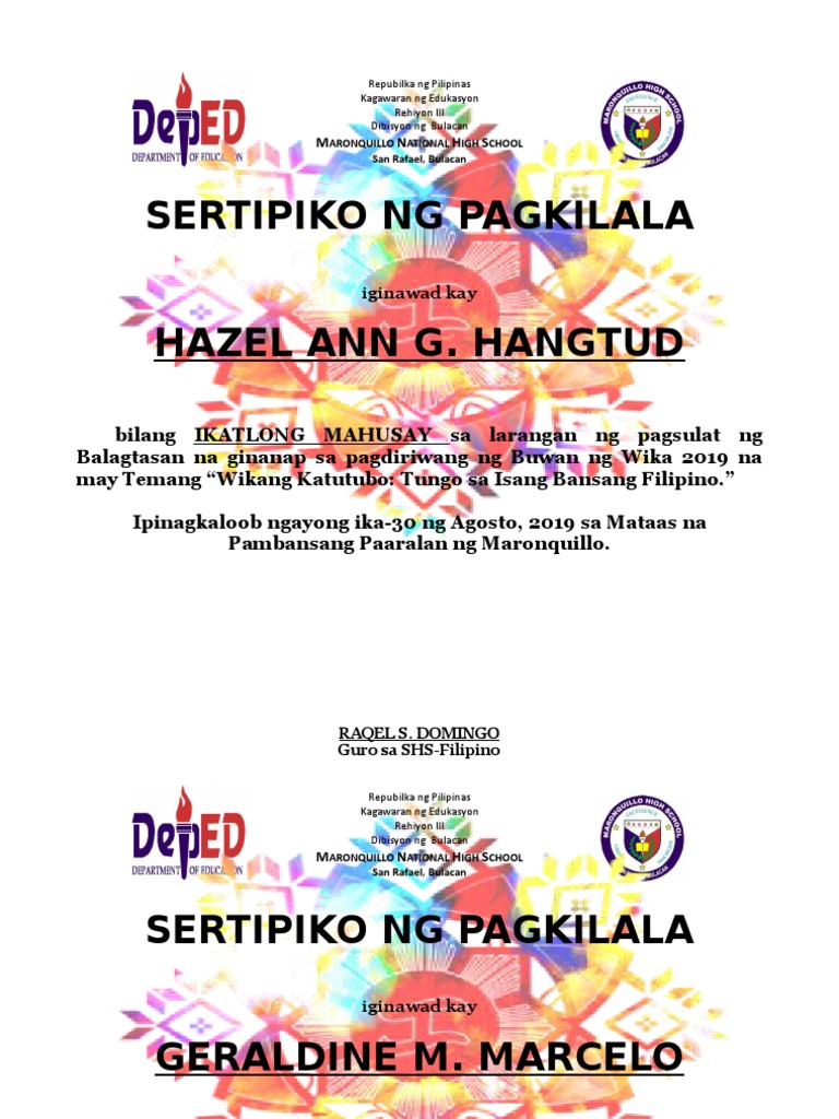 Sertipiko Sa Filipino | PDF