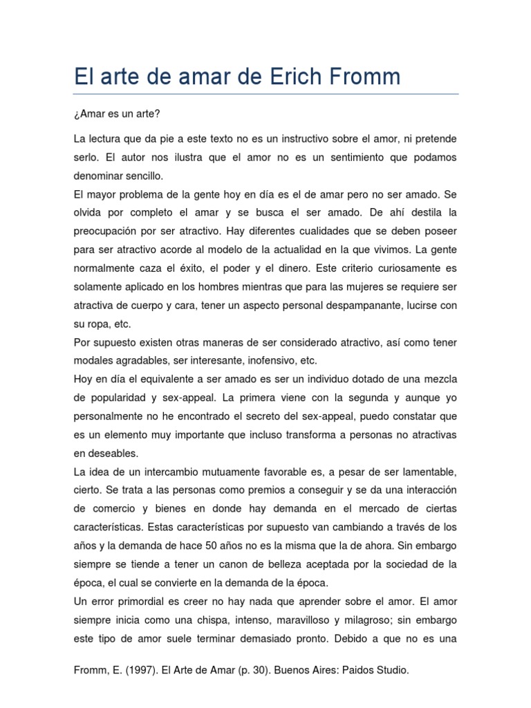 El Arte de Amar de Erich Fromm | PDF | Erich Fromm | Amor