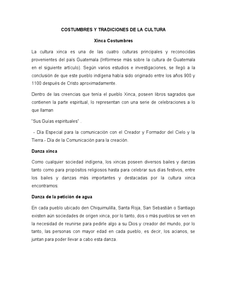 Tradiciones y Costumbres del Pueblo Xinca | PDF | Civilización maya ...