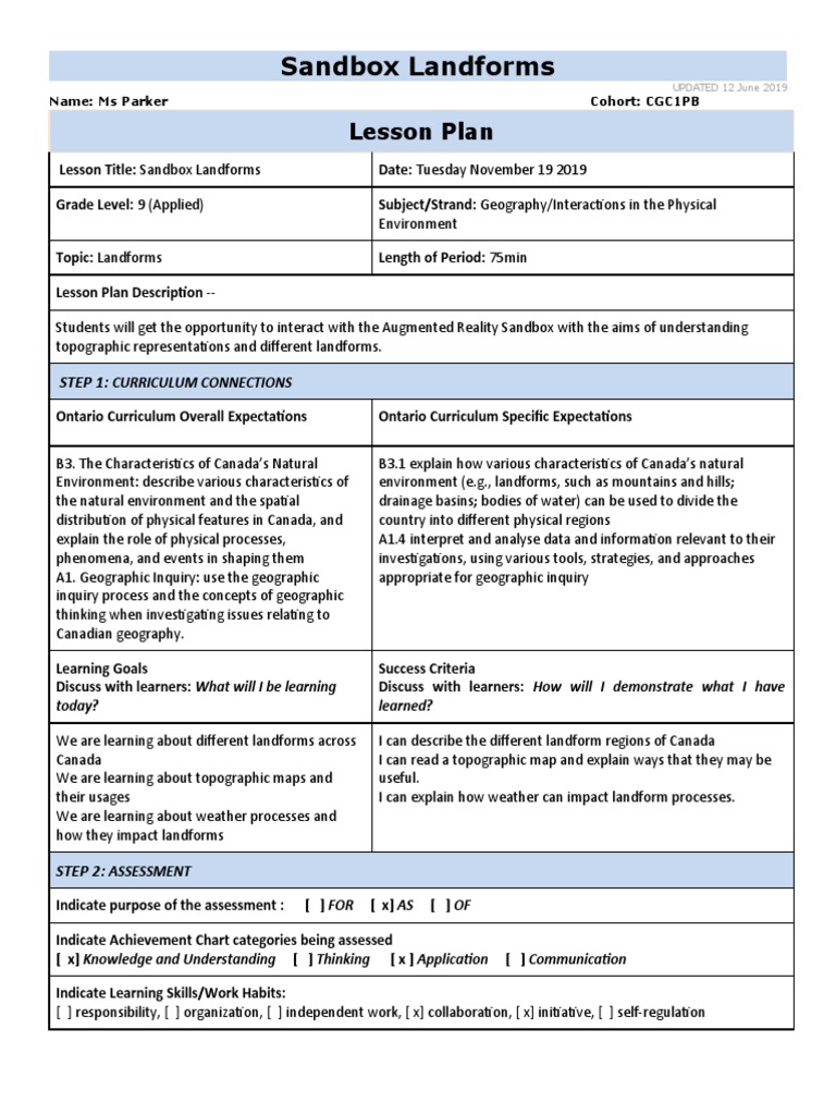 Sandbox Landforms Lesson Plan Tues Nov 19 3 | PDF | Educational ...