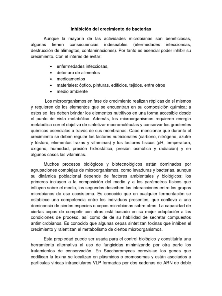 Inhibición del Crecimiento Bacteriano | PDF | Las bacterias ...