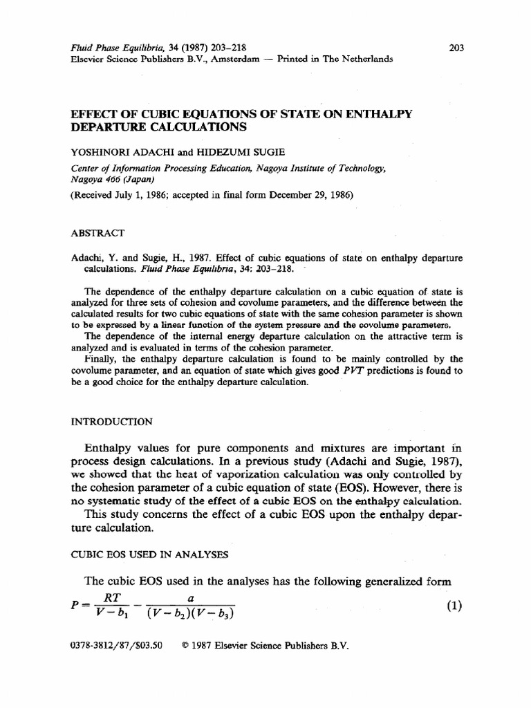 Enthalpy Departure from Cubic EOS | PDF | Enthalpy | Mathematical Physics